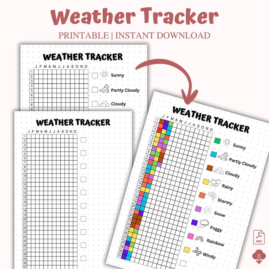 Weather Tracker Printable | Yearly & Monthly Weather Log PDF | Bullet ...