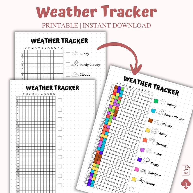 Weather Tracker Printable | Yearly & Monthly Weather Log PDF | Bullet ...