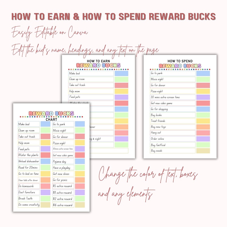 ADHD Reward Chart: Kids Chore Chart, Rainbow Bucks (digital Download ...