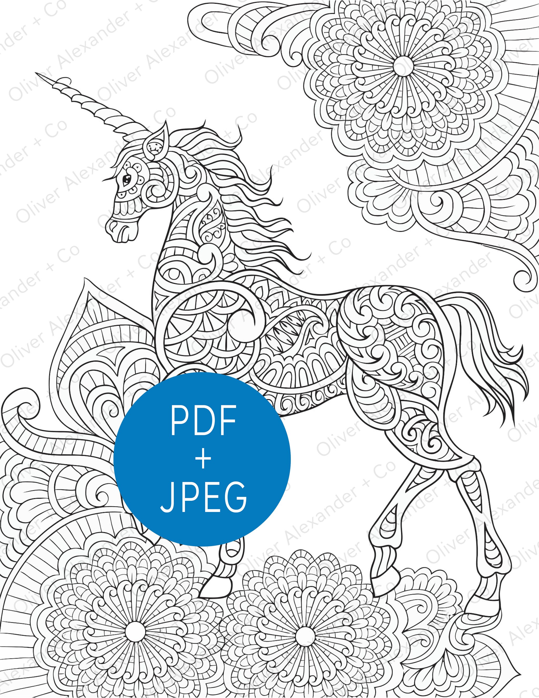 Unicorn Mandala Adult Coloring Pages PDF + JPEG, Magical Mandala ...
