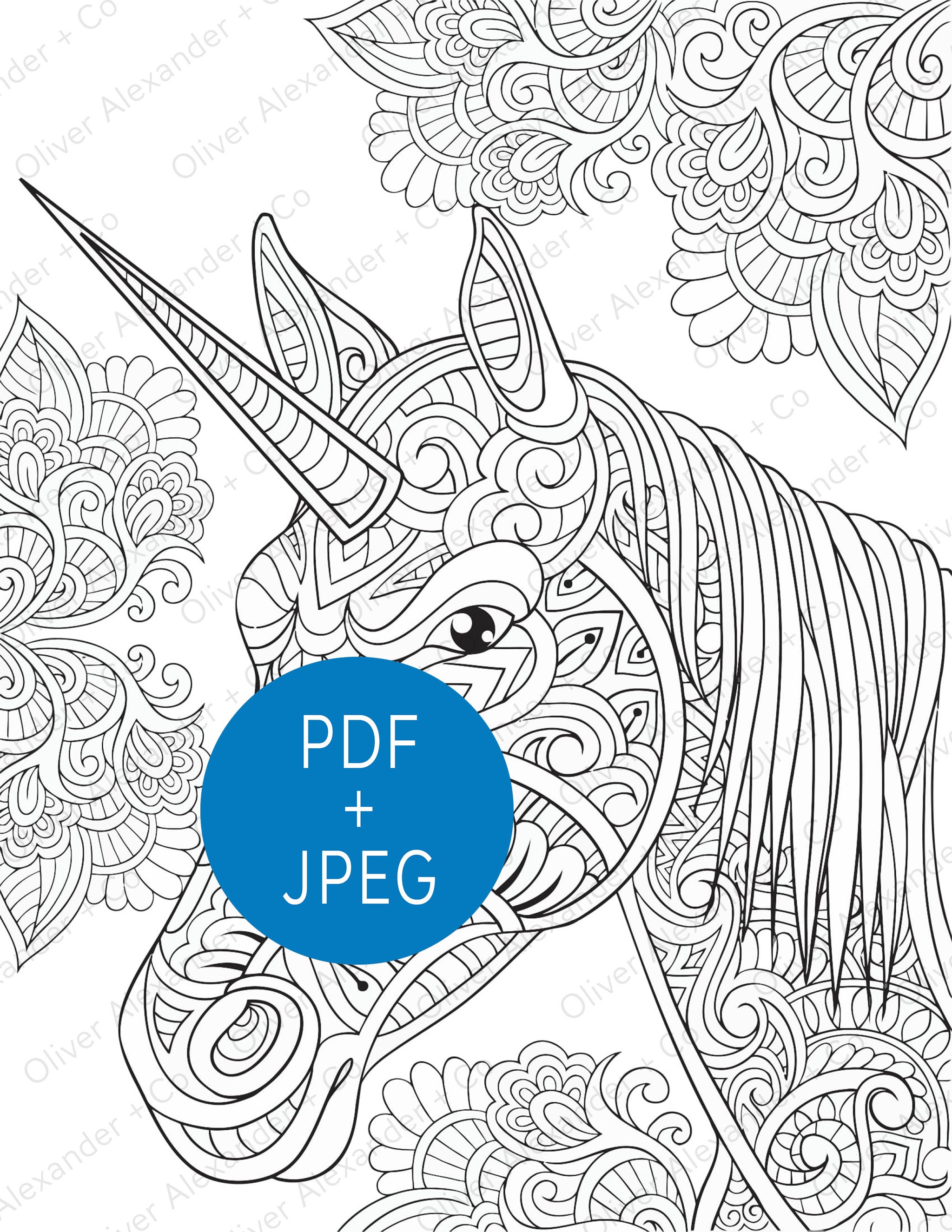 Unicorn Mandala Adult Coloring Pages PDF + JPEG, Magical Mandala ...