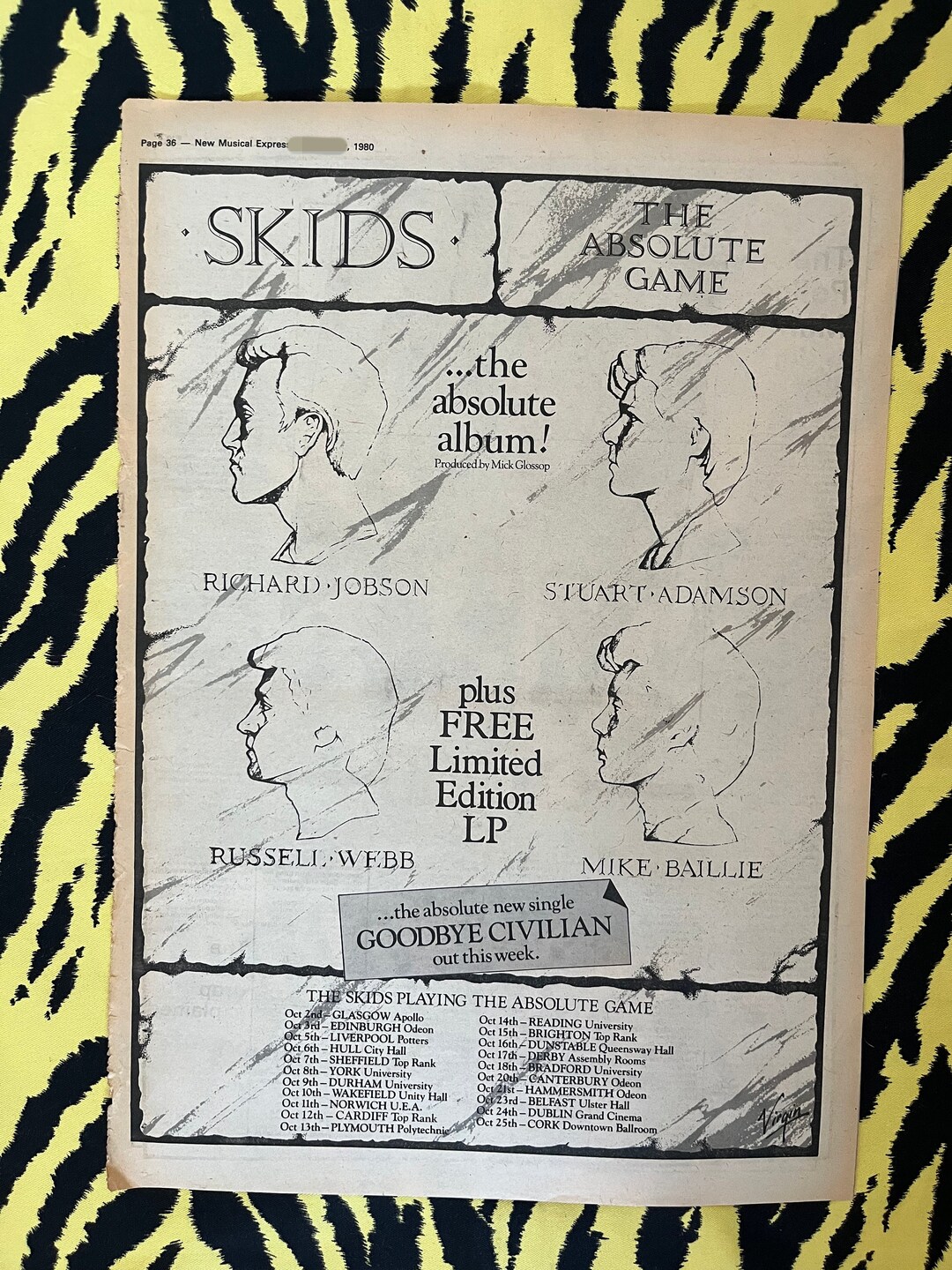Original 1980 Skids Tour Advert/poster, Rare Vintage Poster "the ...