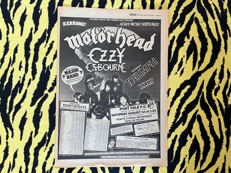 Original 1981 Motorhead & Ozzy Advert/poster, Rare Vintage Poster ...