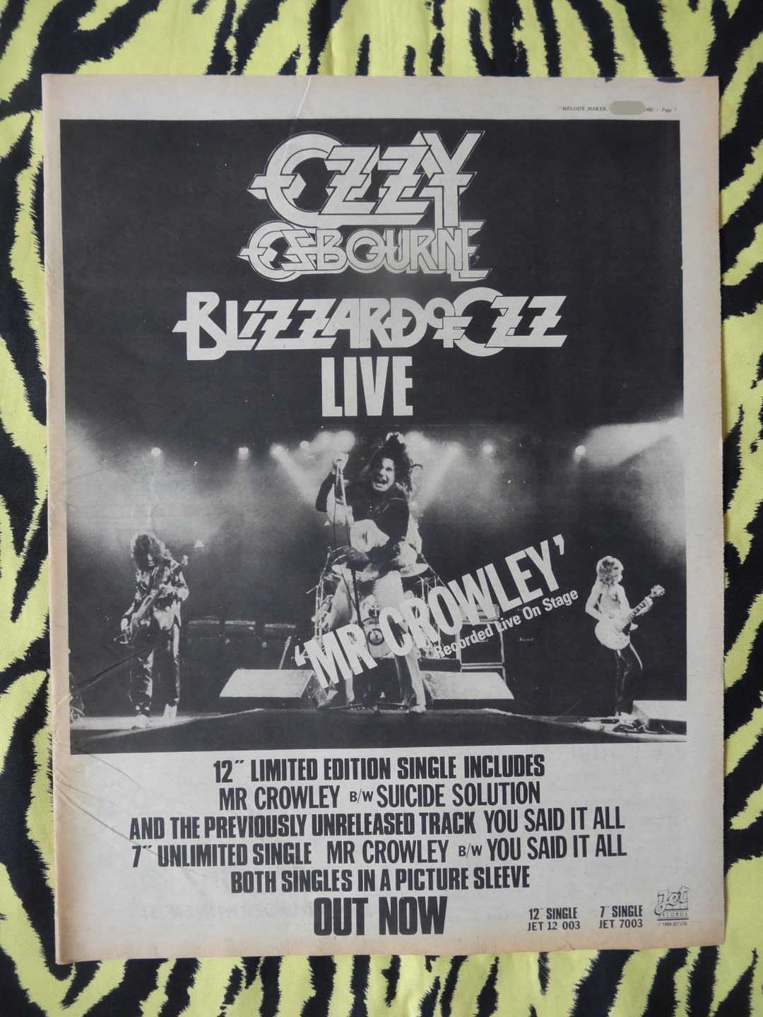 Original 1980 Ozzy Osbourne Advert/poster, Rare Vintage Poster ...