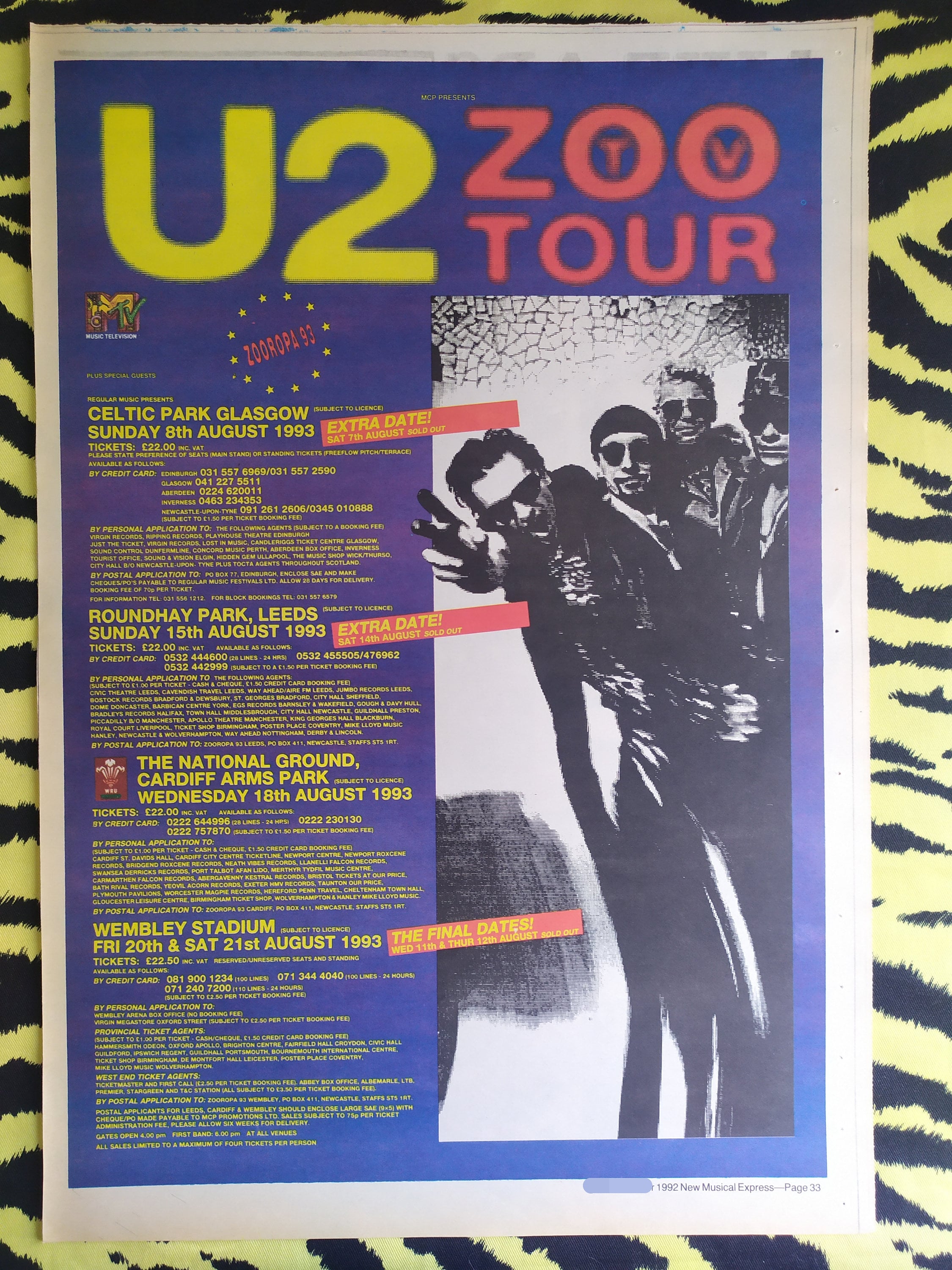 Original 1992 U2 Tour Advert/poster Rare Vintage Poster - Etsy
