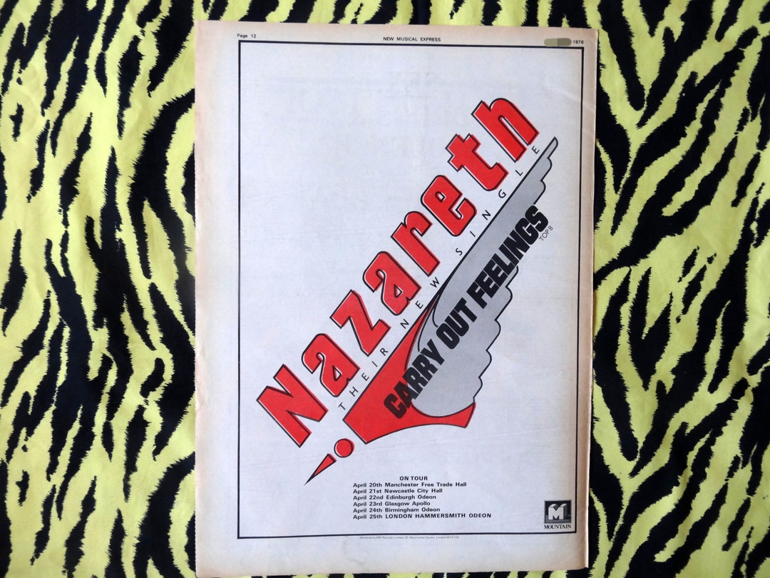 Original 1976 Nazareth Tour Advert/poster, Rare Vintage Poster "carry ...