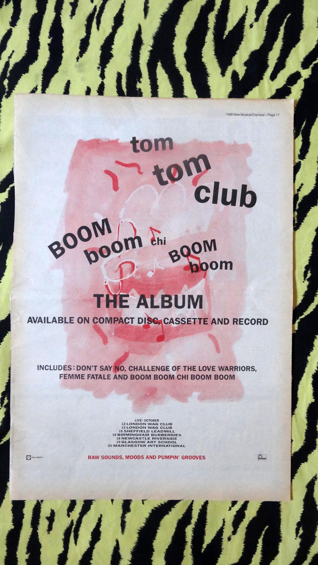 Original 1988 Tom Tom Club Advert/poster, Rare Vintage Poster "boom ...