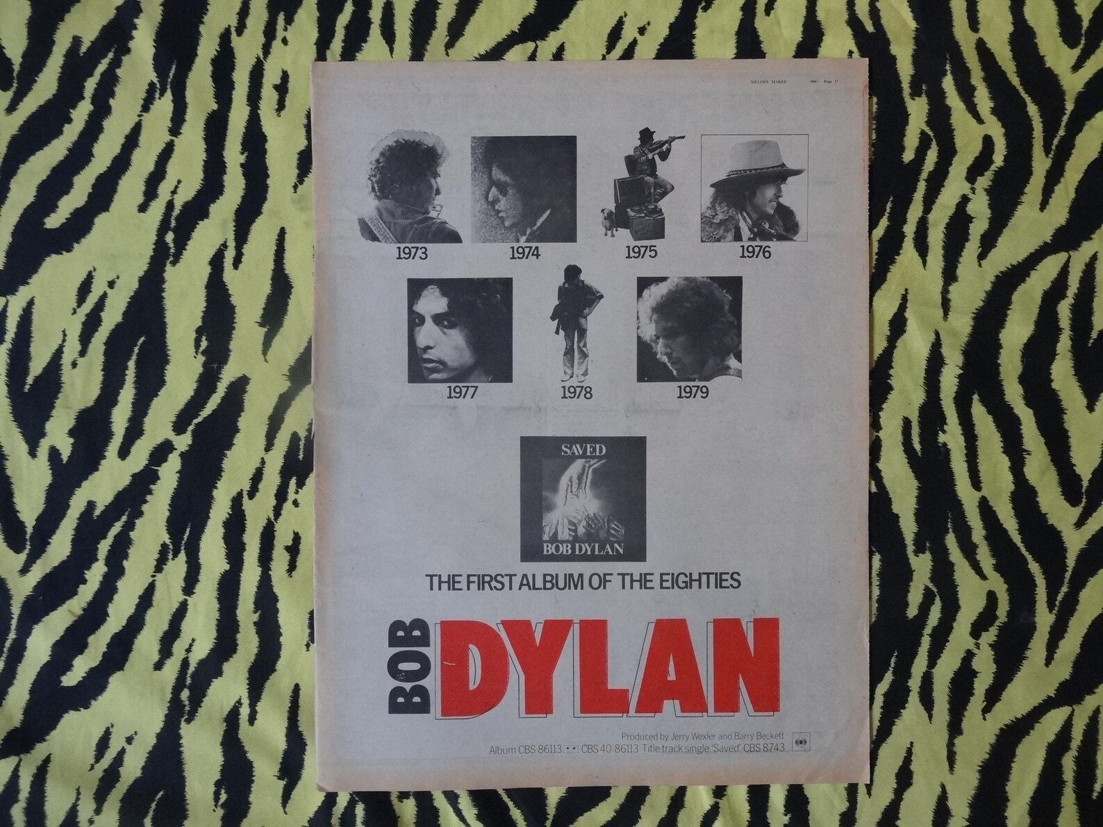 Original 1980 Bob Dylan Advert Poster, Rare Vintage Poster, "saved ...