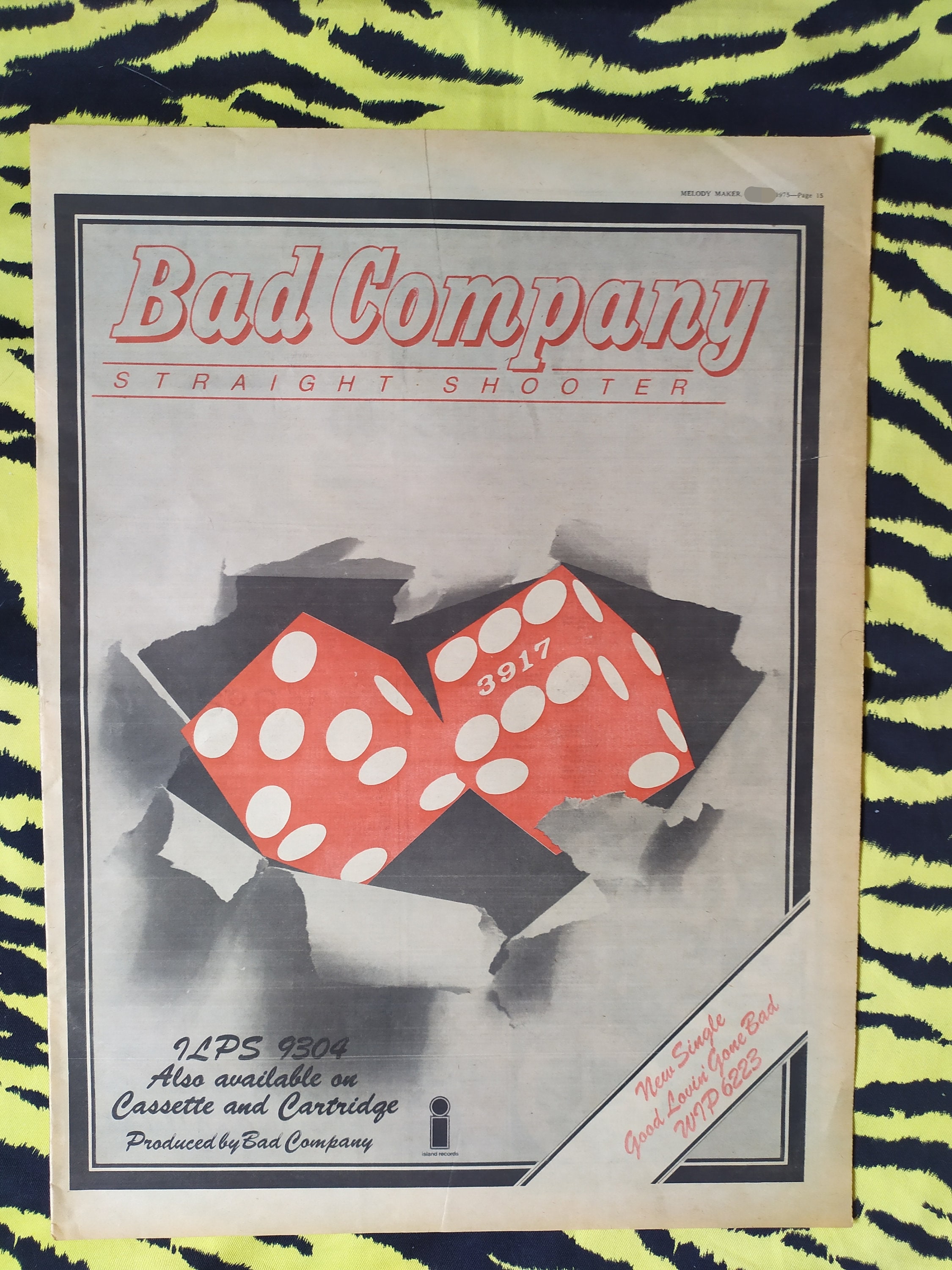 Original 1975 Bad Company Advert/poster, Rare Vintage Poster, "straight ...