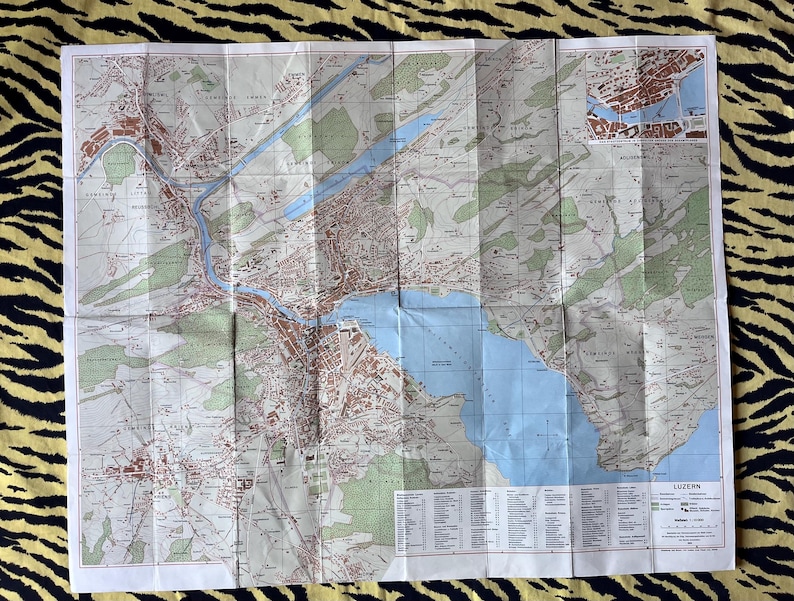 1956 Luzern, Switzerland Vintage Map Antique Travel Guidebook, Zurich ...