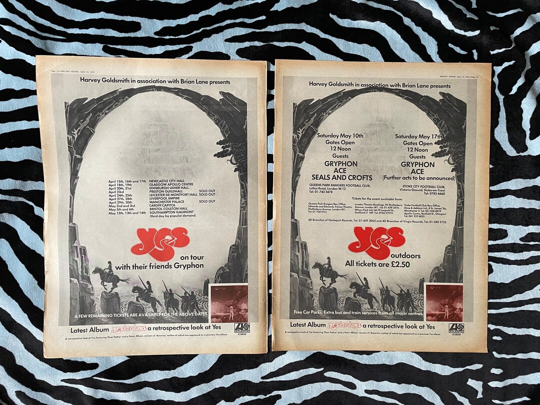 Original 1975 Yes on Tour Double Advert/poster, Rare Vintage Poster ...