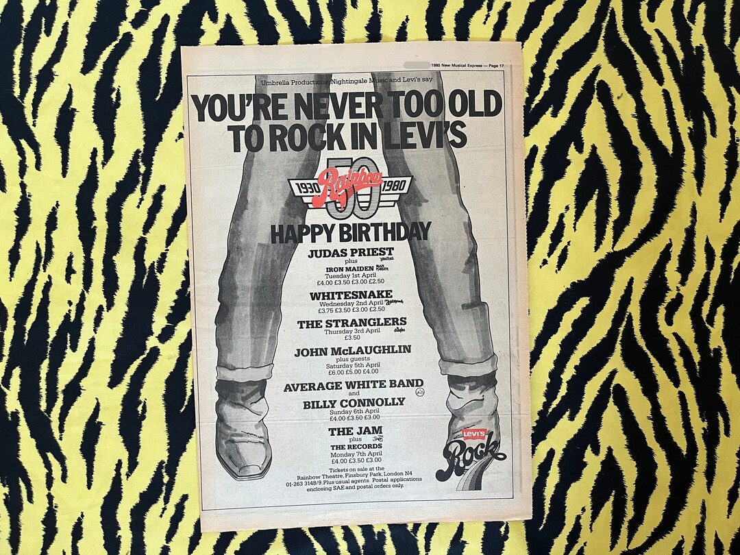 Original 1980 Levi's Rock Advert/poster, Rare Vintage Poster, Rock ...