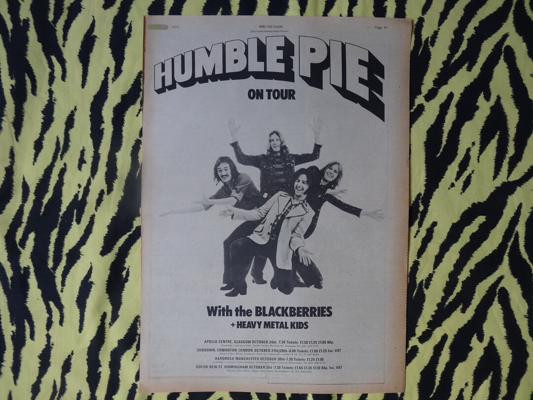 Original 1973 Humble Pie Tour Advert/poster Rare Vintage Poster "on ...