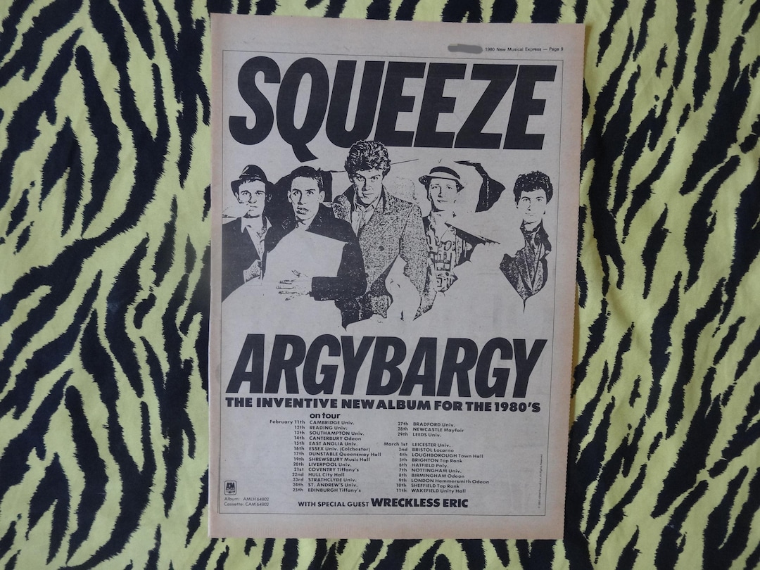 Original 1980 Squeeze Tour Advert/poster, Rare Vintage Poster ...
