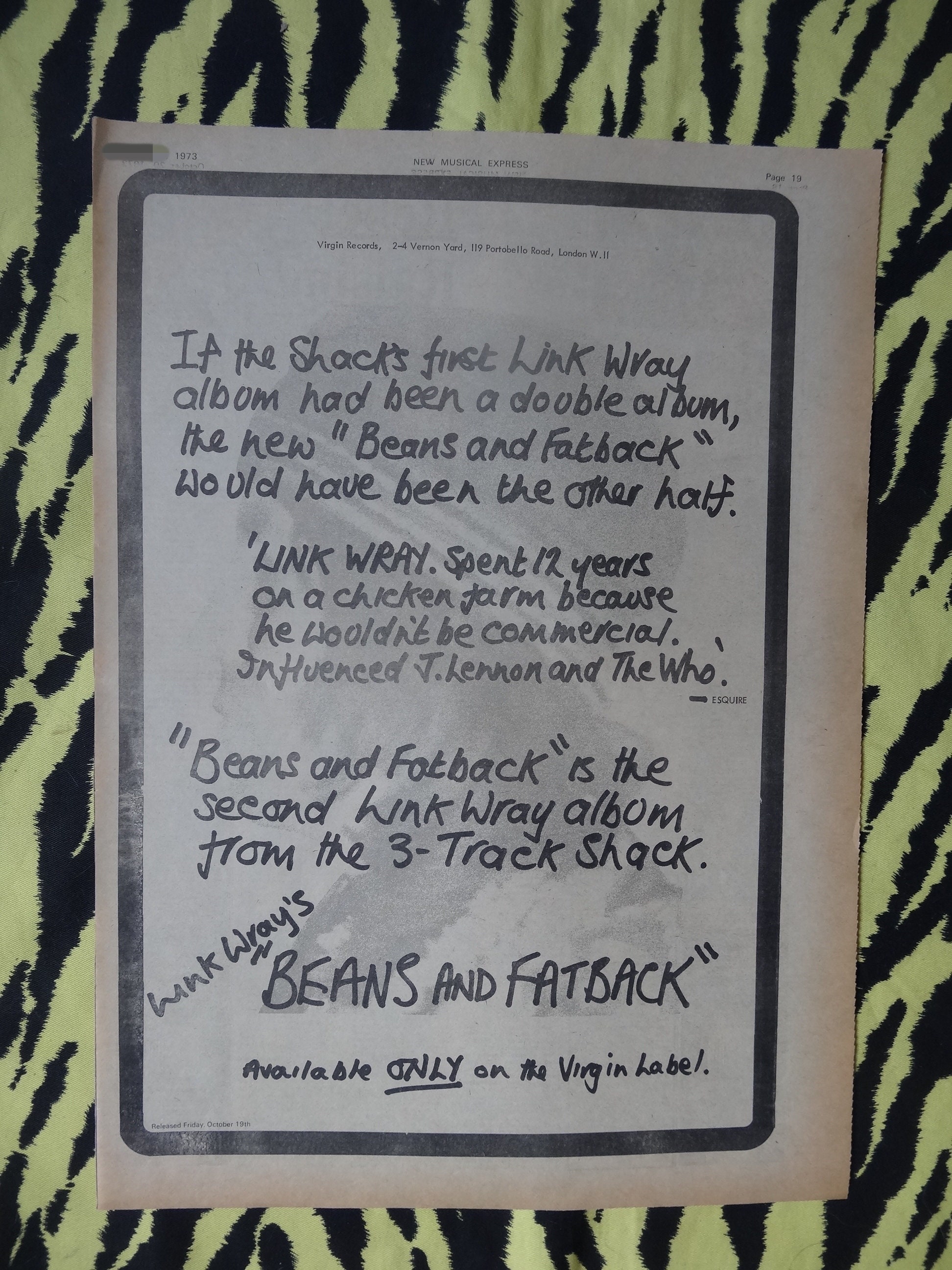 Original 1973 Link Wray Advert Poster, Rare Vintage Poster, beans and ...