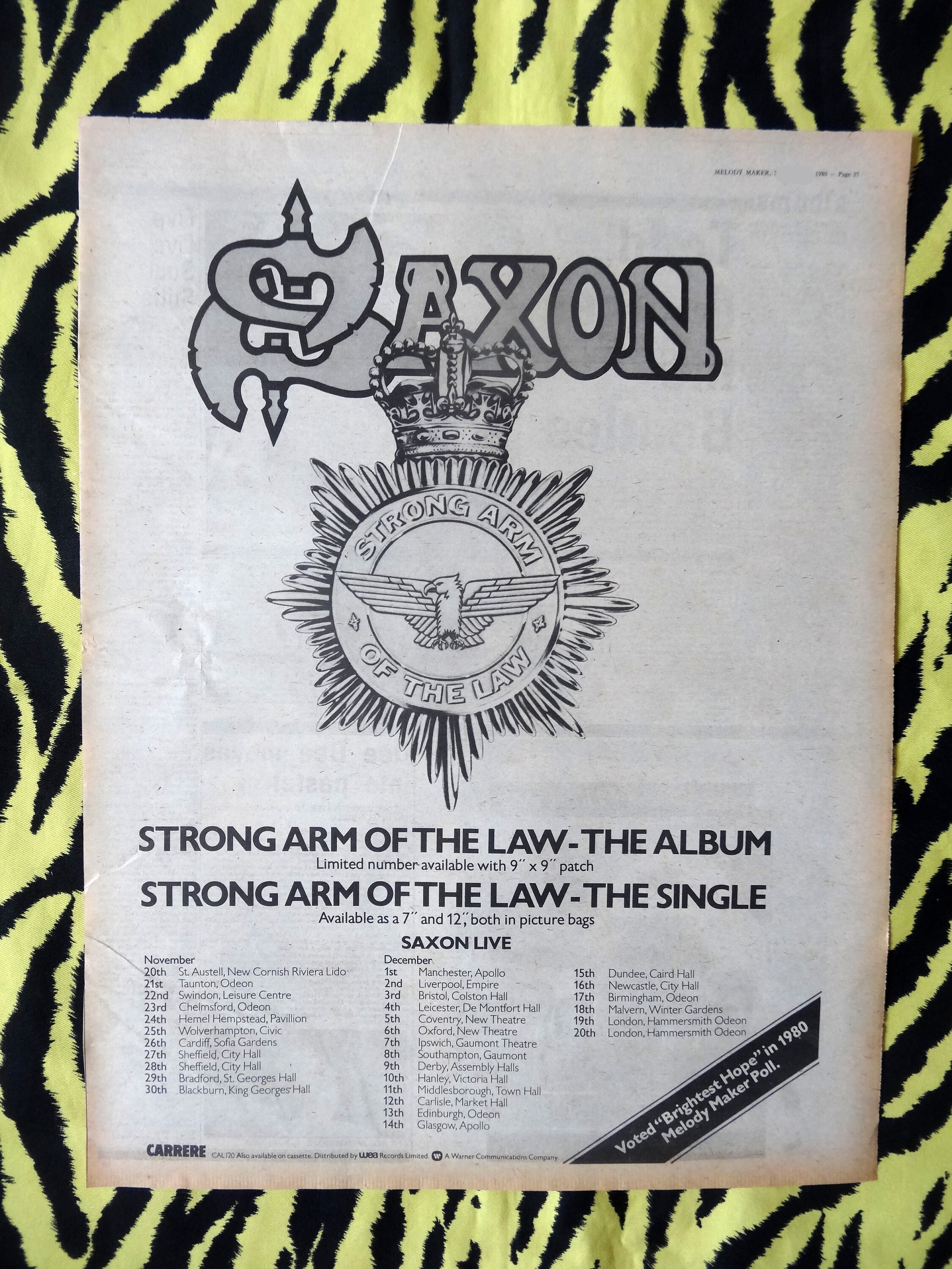 Original 1980 Saxon Tour Advert/poster, Rare Vintage Poster Rainbow ...