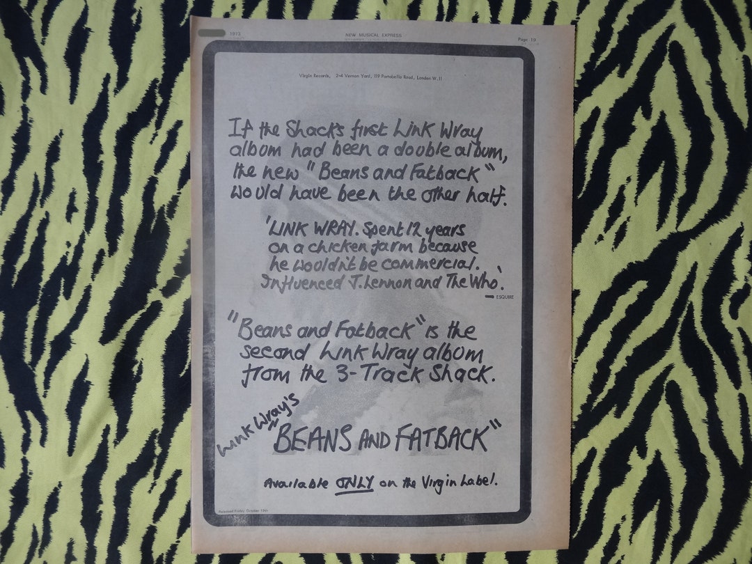 Original 1973 Link Wray Advert Poster, Rare Vintage Poster, "beans and ...