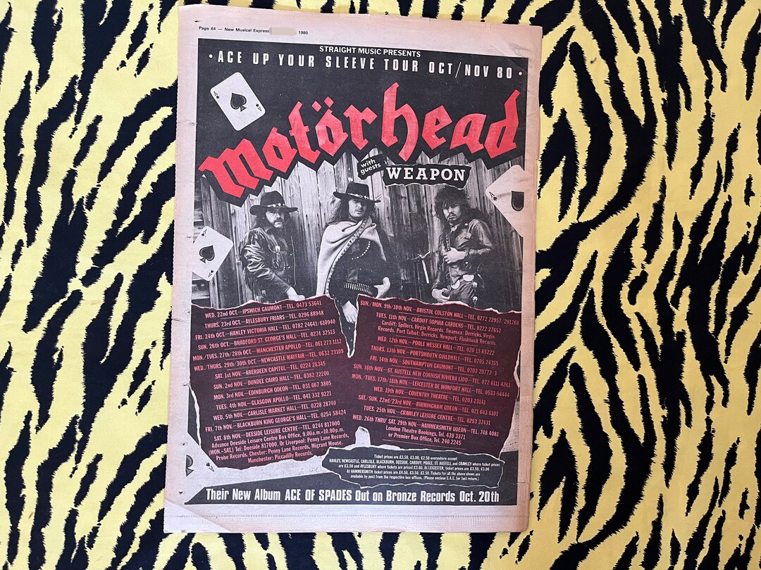Original 1980 Motorhead Tour Advert/poster, Rare Vintage Poster "ace up ...