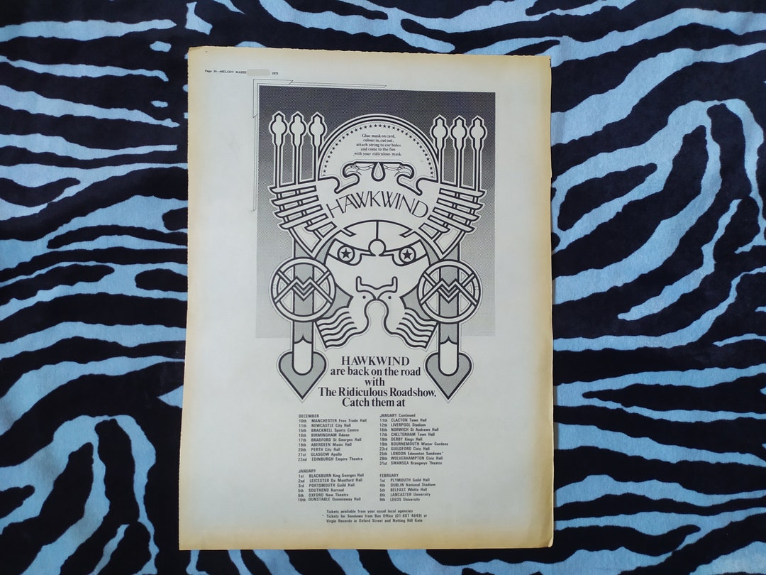 Original 1973 Hawkwind Tour Double Advert/poster, Rare Vintage Poster ...
