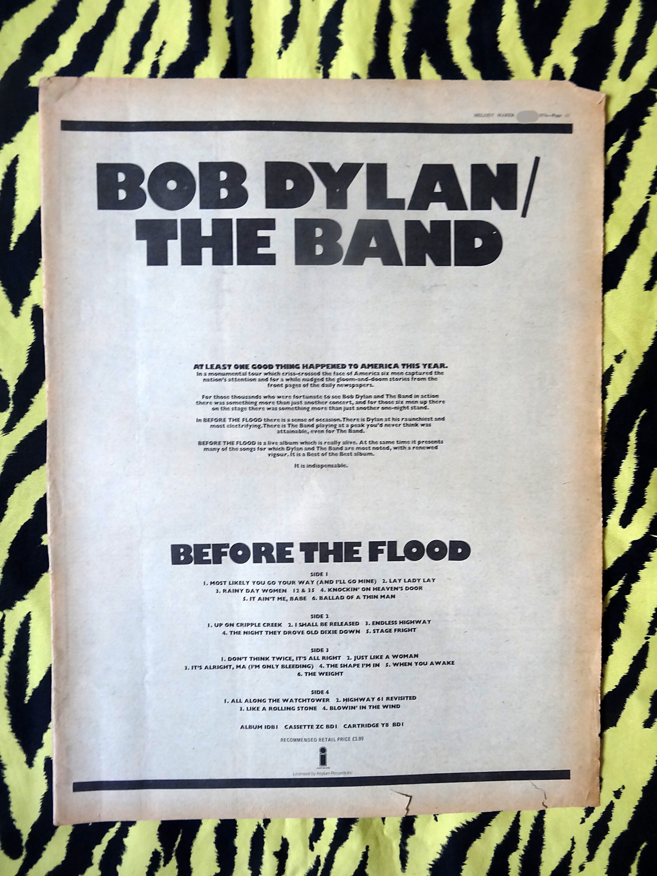 Original 1974 Bob Dylan Advert Poster, Rare Vintage Poster, "before the ...