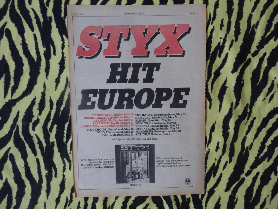 Original 1977 Styx Tour Advert/poster, Rare Vintage Poster "hit Europe ...