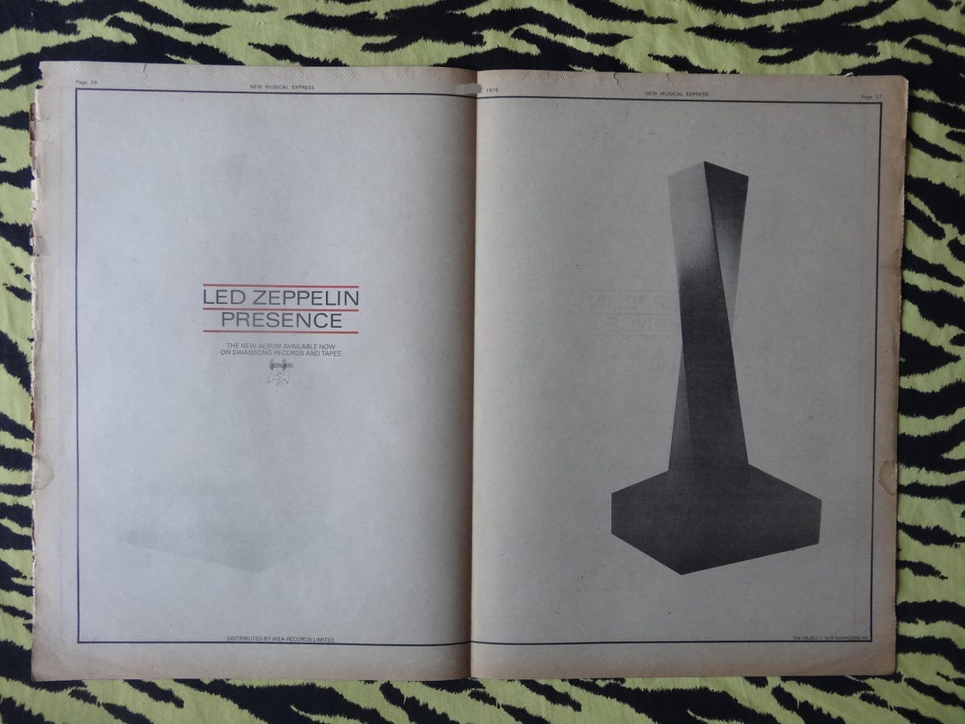 Original 1976 LED ZEPPELIN Double Advert/poster, "presence" Rare ...