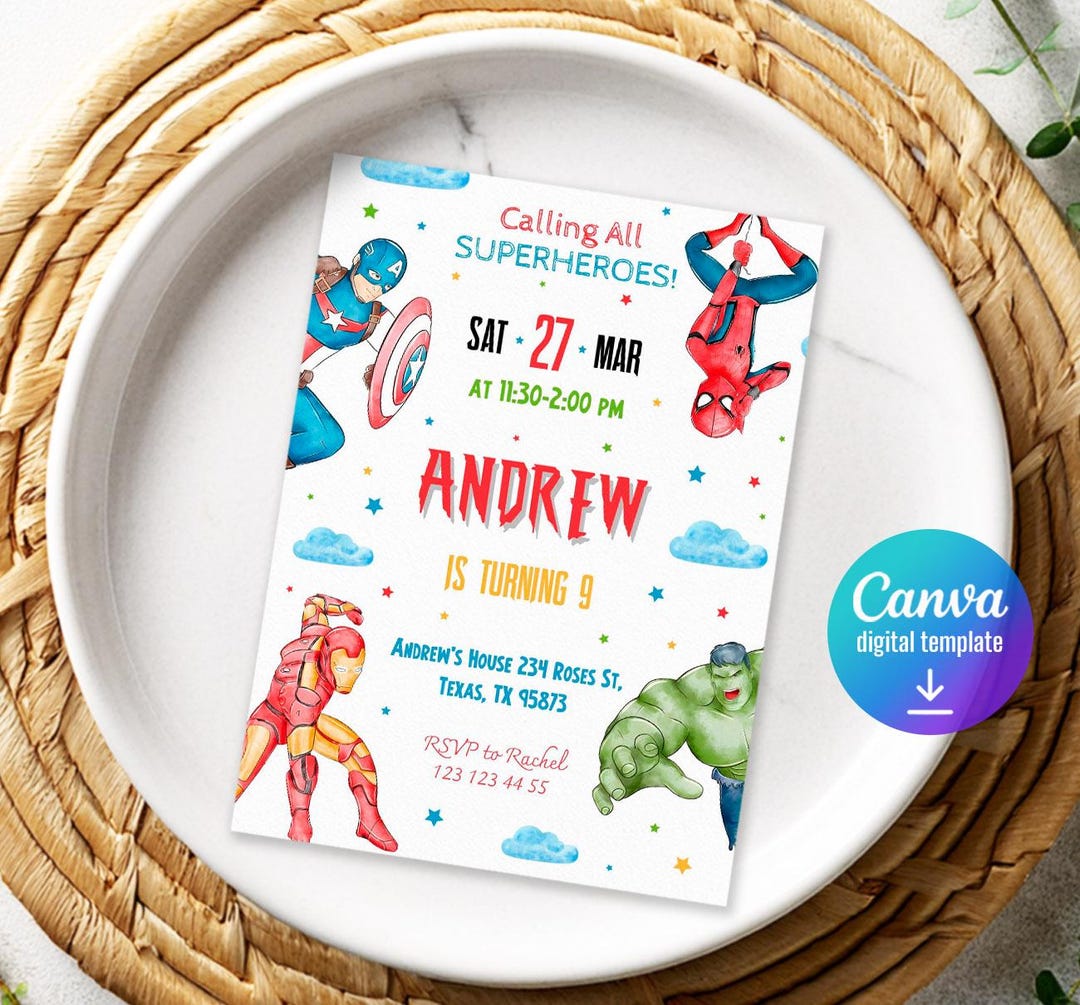 Printable Boy Birthday Invite, Super Hero Editable Party Invitation ...