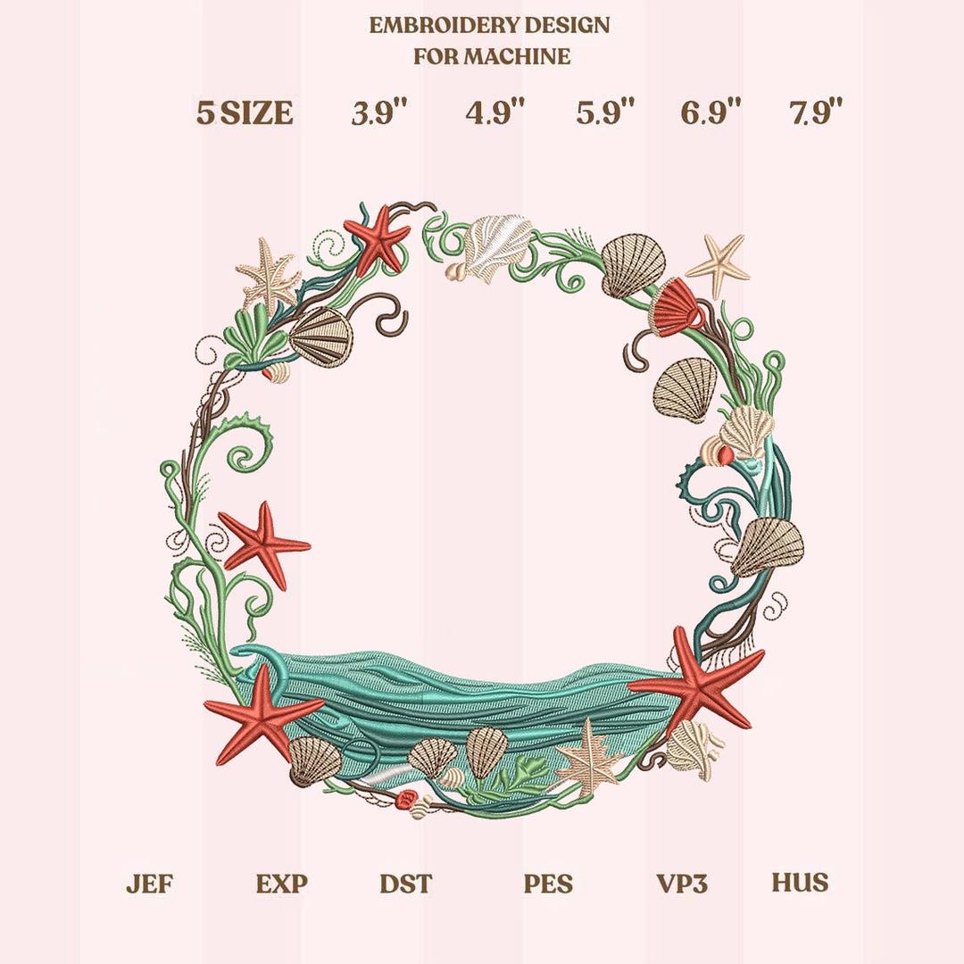 Sea Shell Frame Embroidery Design, Coastal Ocean Wreath Machine ...
