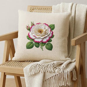 White Pink Rose Embroidery Design for Machine, Elegant Floral ...