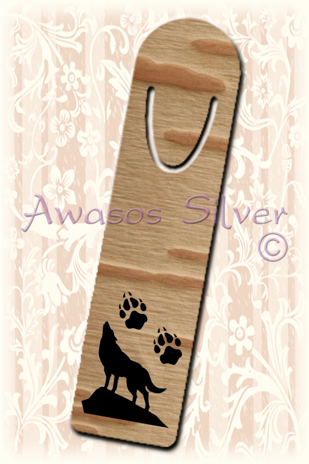 Howling Wolf With Prints on Birchbark Bookmark. Metal Bookmark With ...