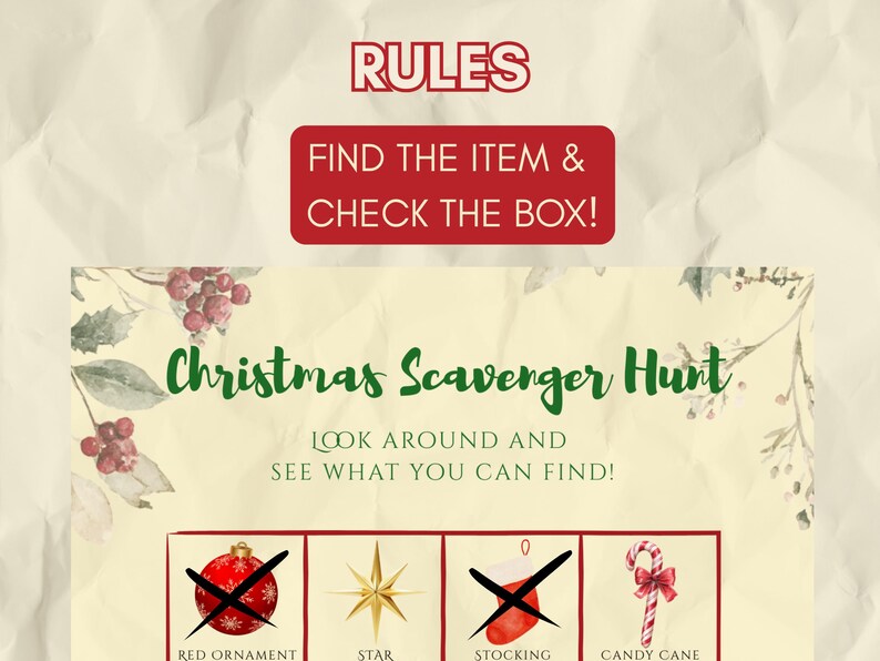 Christmas Scavenger Hunt for Kids, Indoor Treasure Hunt Clues, Holiday ...