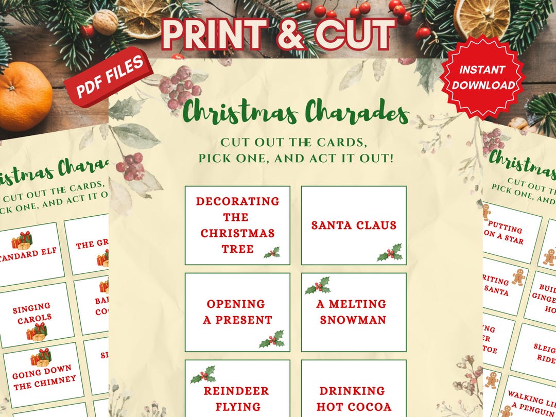Christmas Charades Cards, Vintage Watercolor Xmas Party Game (PDF) - Etsy