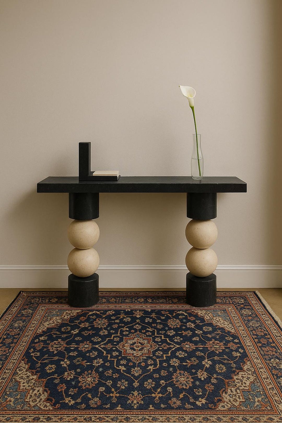 Handmade Black Marble & Travertine Sphere Console Table: Sculptural ...