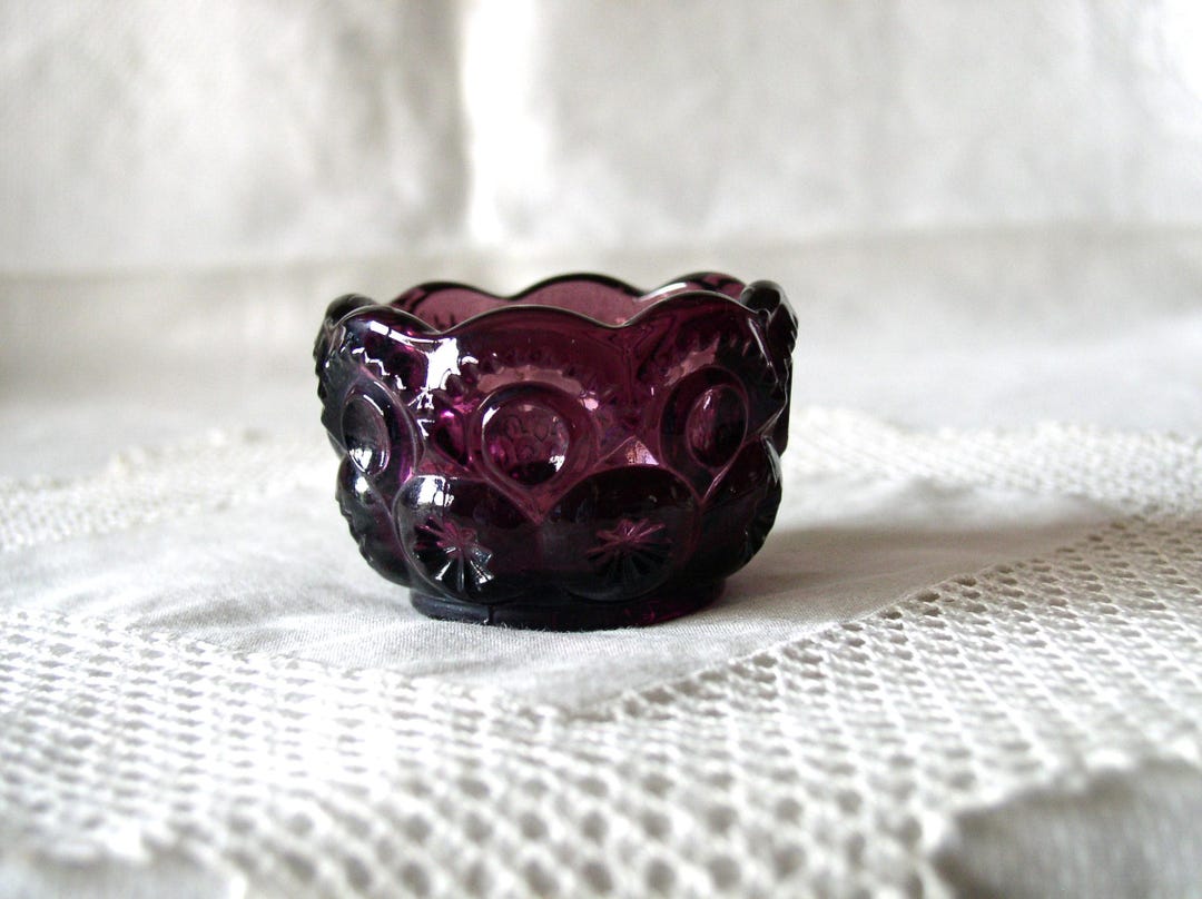 Moon and Stars Salt Cellar Carnival Depression Glass ......amethyst ...