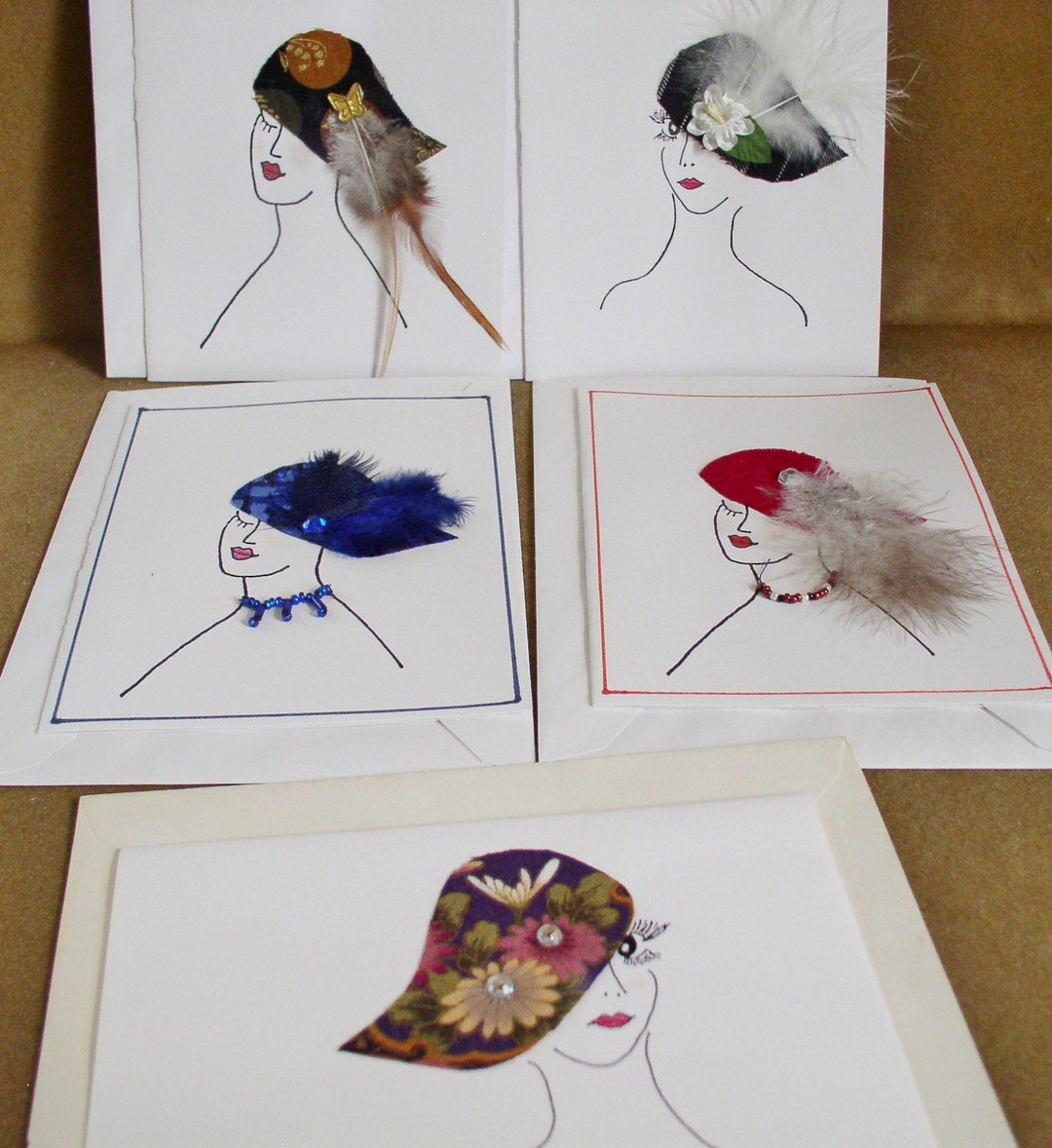 Cards 5 Blank Inside Hand Made Fancy Lady Greeting Cards.......hand ...