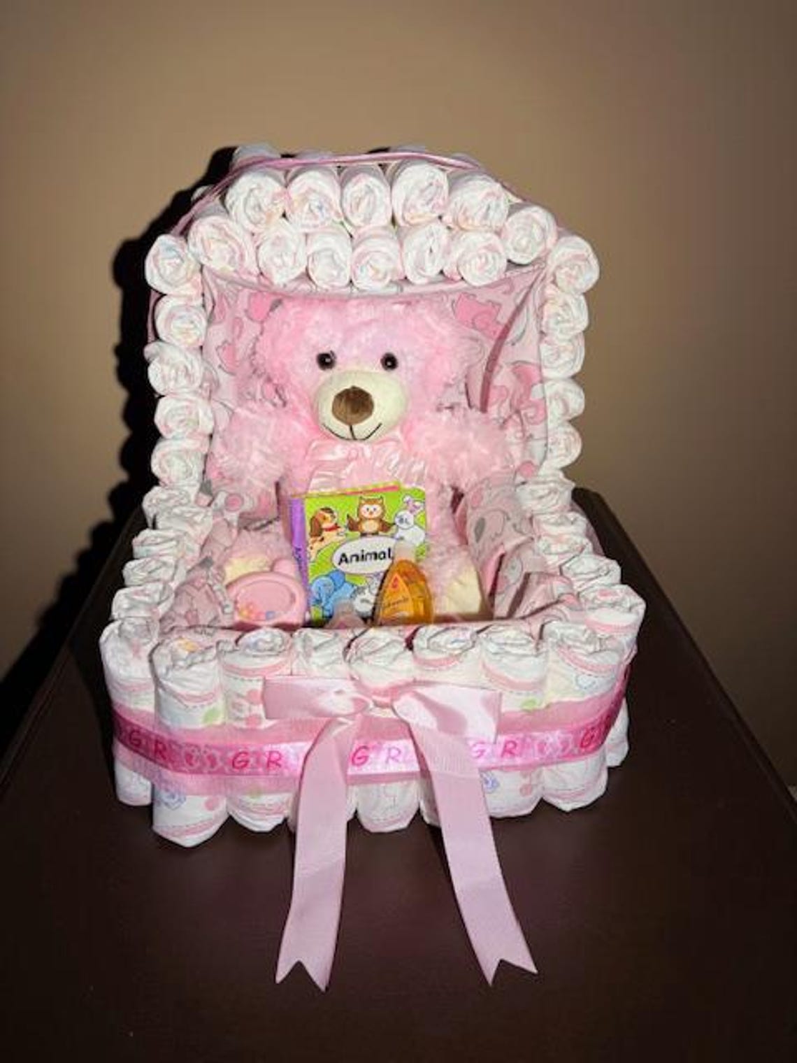 Custom Handmade Diaper Bassinet Baby Gift Set With Teddy Bear and ...