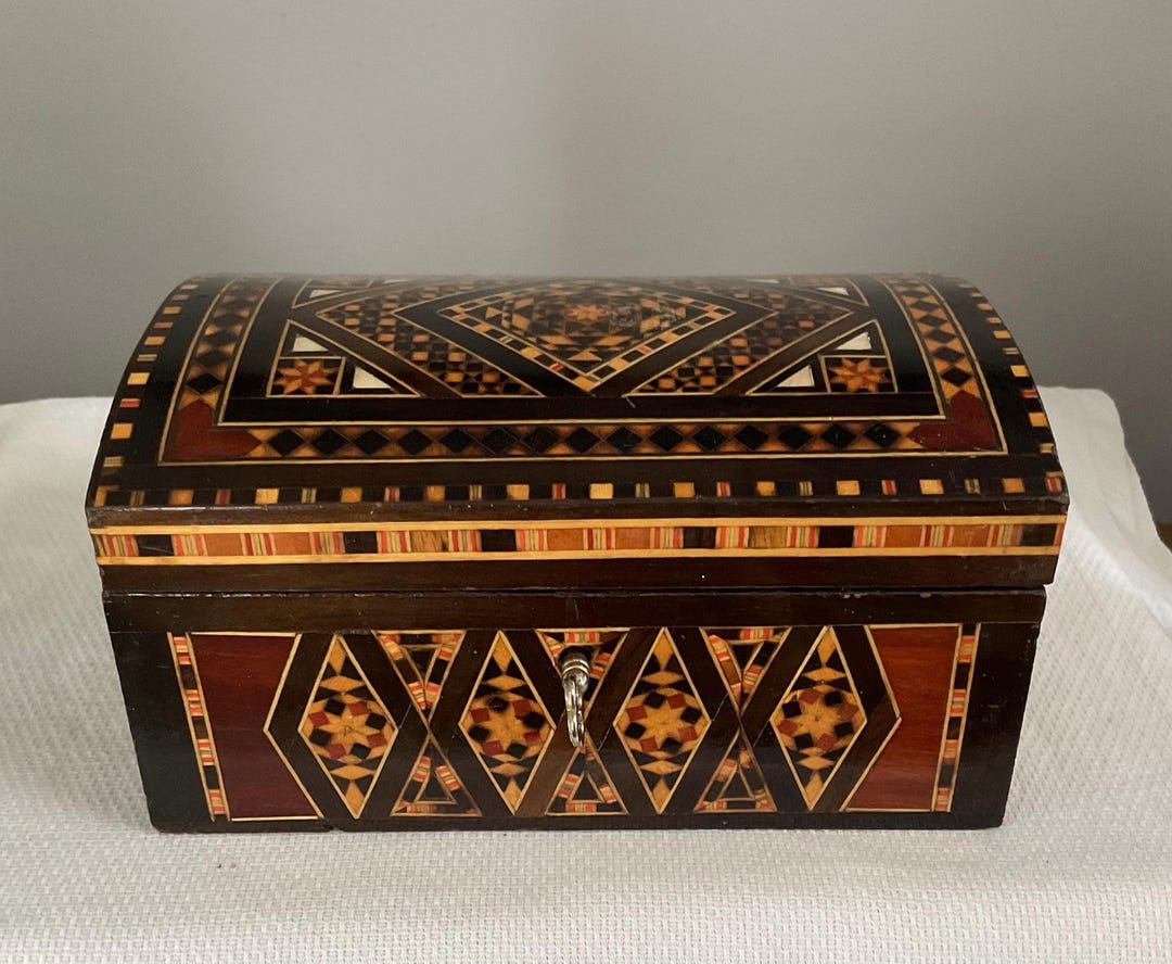 Vintage Middle Eastern Inlaid Wood Domed Box Jewelry Trinket Box - Etsy