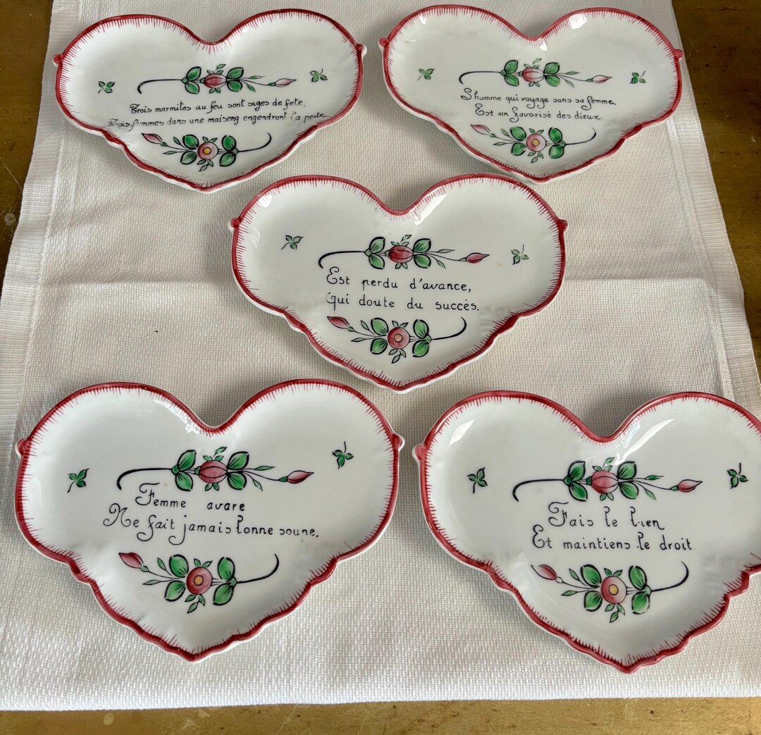 Vintage Handpainted Heart Shape Small Ceramic Plates With French ...