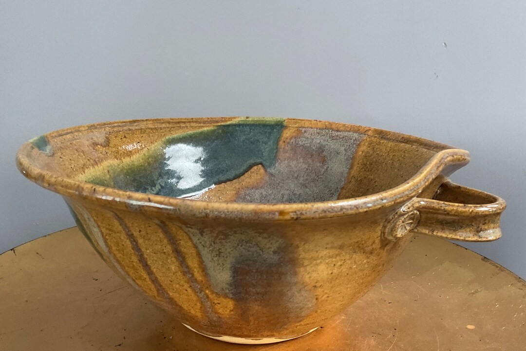 Handamde Glazed Pottery Bowl With Handle Signed R H Davis - Etsy