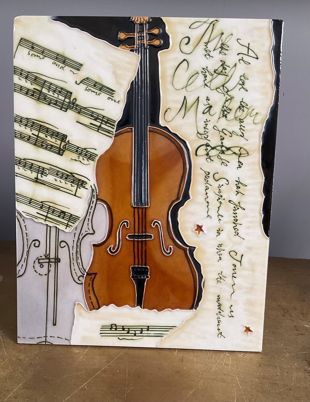 Vintage Ceramic Large Embossed Violin or Cello Plaque Musical ...