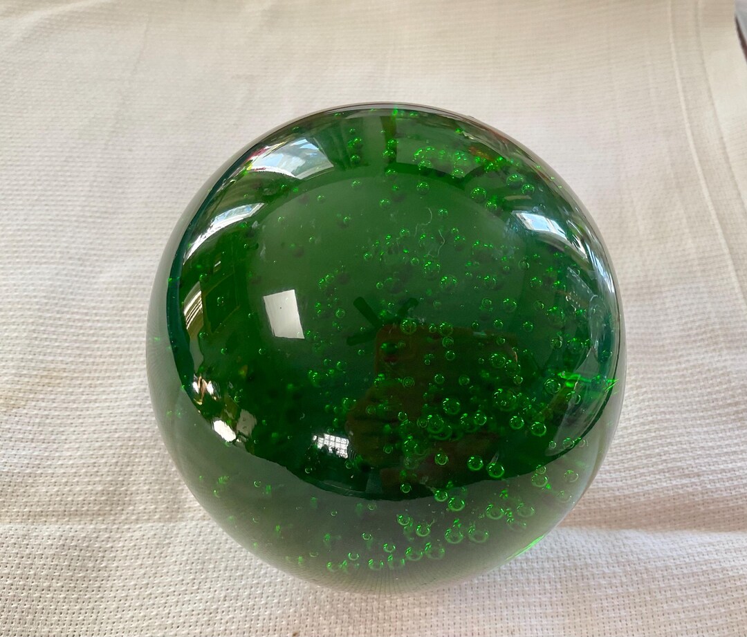 Vintage Selkirk Glass Paperweight Emerald With Controlled Bubbles ...