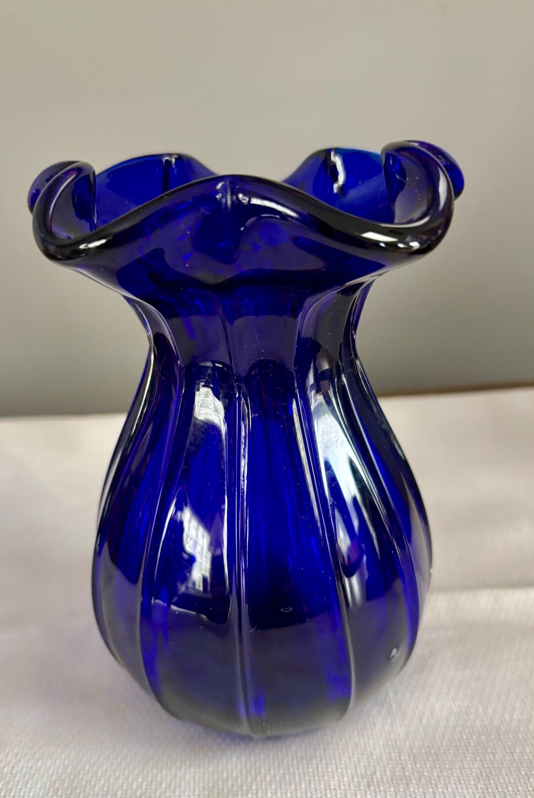 Vintage Cobalt Blue Glass Vase Blossom Shape Blue Glass Collection - Etsy