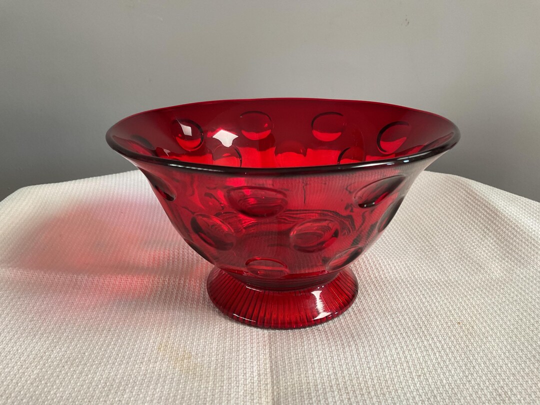 Vintage Imperial Glass Ruby Red Footed Bowl Thumbprint Pattern ...