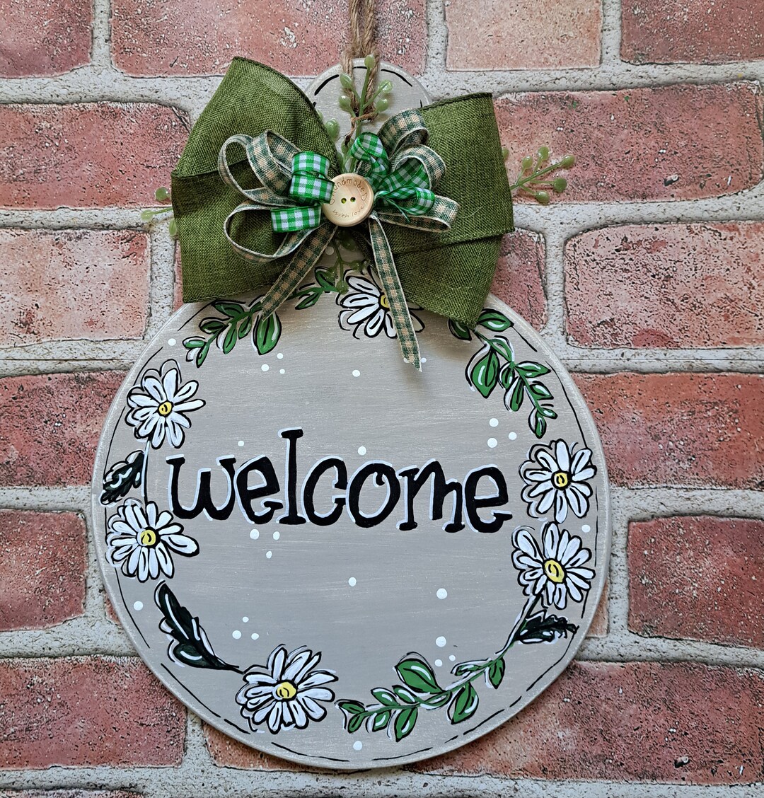 Spring,welcome,daisy,wood Sign,handmade,gand Painted - Etsy