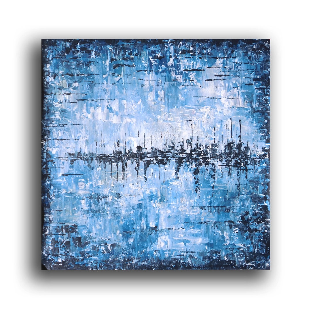 Blue Abstract Painting Acrylic Blue Large Wall Art Home Office - Etsy