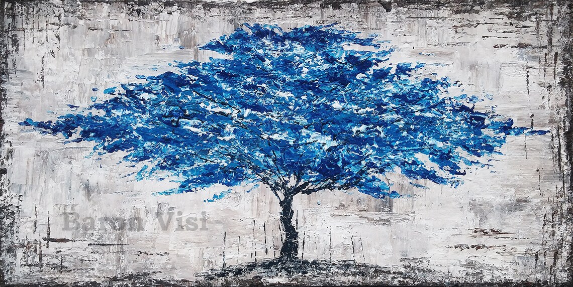 Blue Grey Tree Art Abstract Painting Acrylic Painting Oil - Etsy