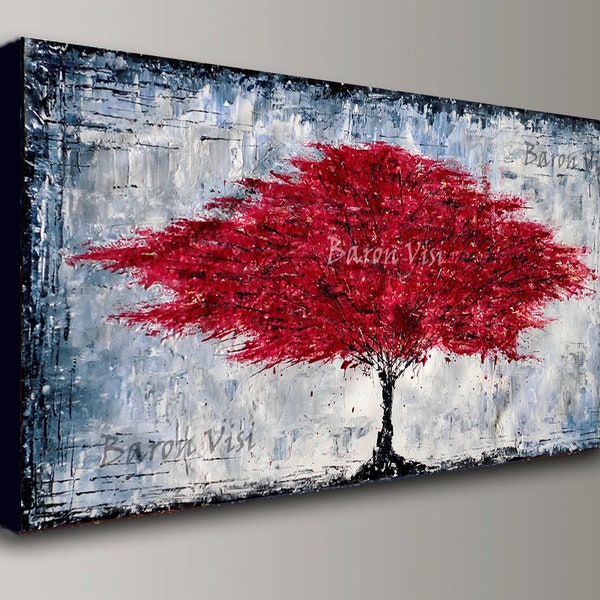 Red Tree Painting - Etsy