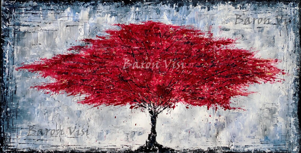 Abstract Painting Acrylic Painting Red Tree Wall Art Home - Etsy
