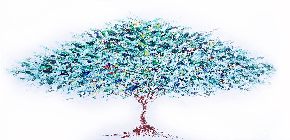 Abstract Painting Acrylic Painting Tree Green Large Canvas - Etsy