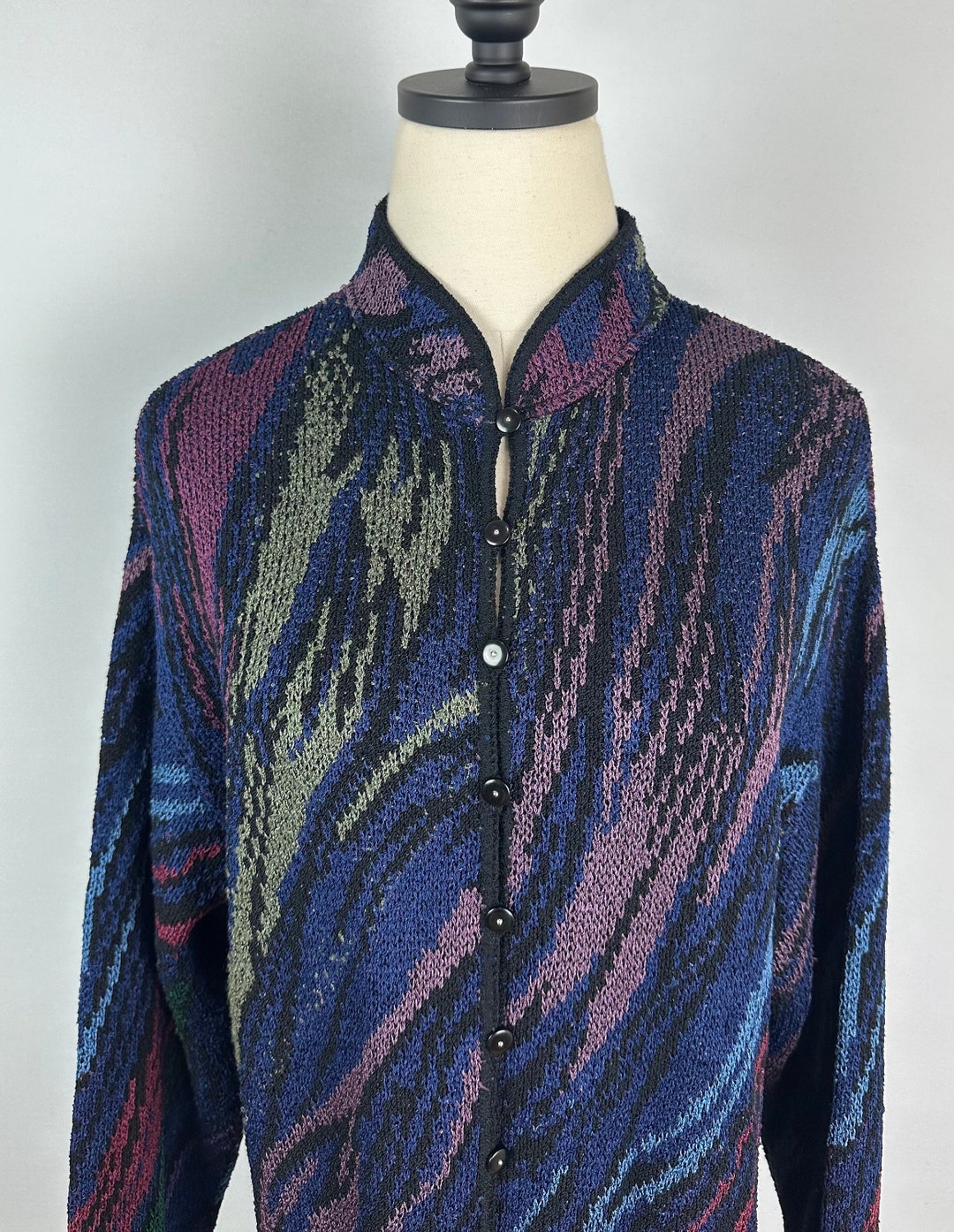 Vintage 80s French Rags Duster Sweater, MEDIUM, Dark Jewel Tone ...